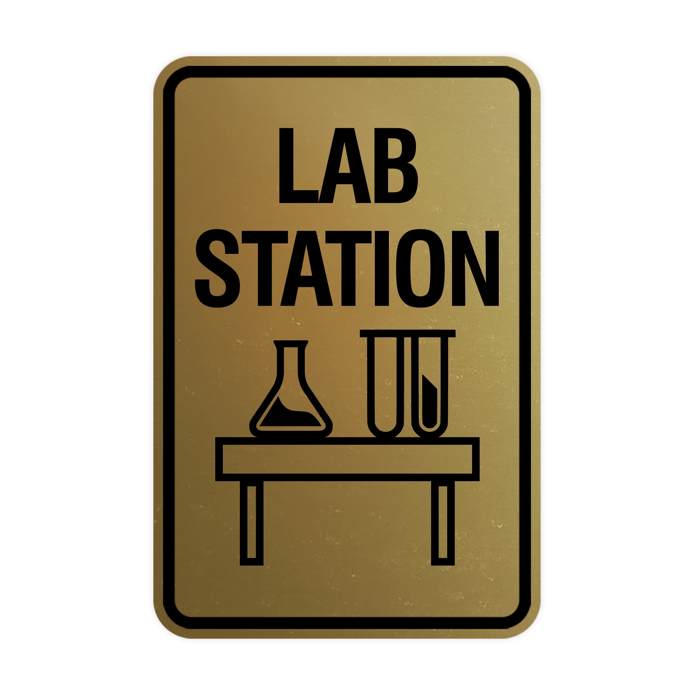 Signs ByLITA Portrait Round Lab Station Sign (Brushed Gold) - Small ...