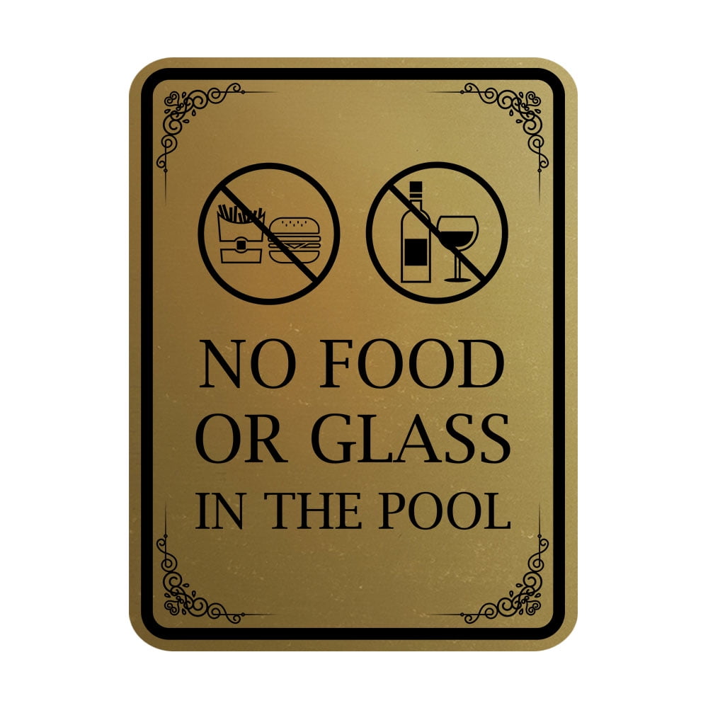 Signs ByLITA Portrait Round No Food or Glass In The Pool Door or Wall ...