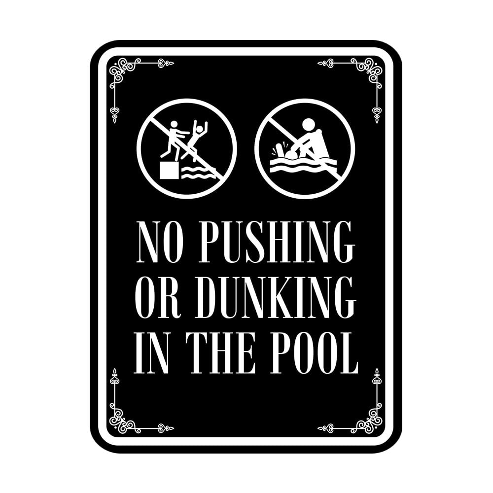 Signs ByLITA Portrait Round No Pushing or Dunking in the Pool Door or ...