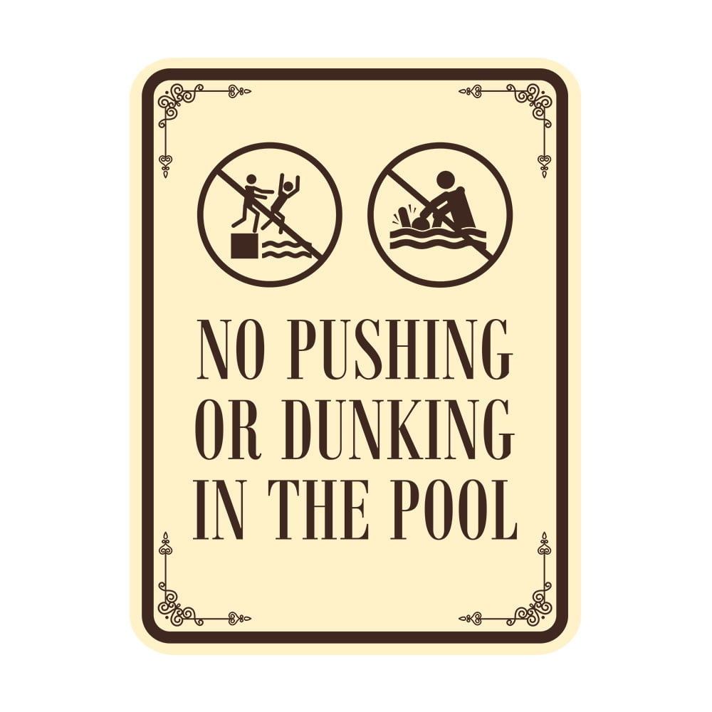 Signs ByLITA Portrait Round No Pushing or Dunking in the Pool Door or ...