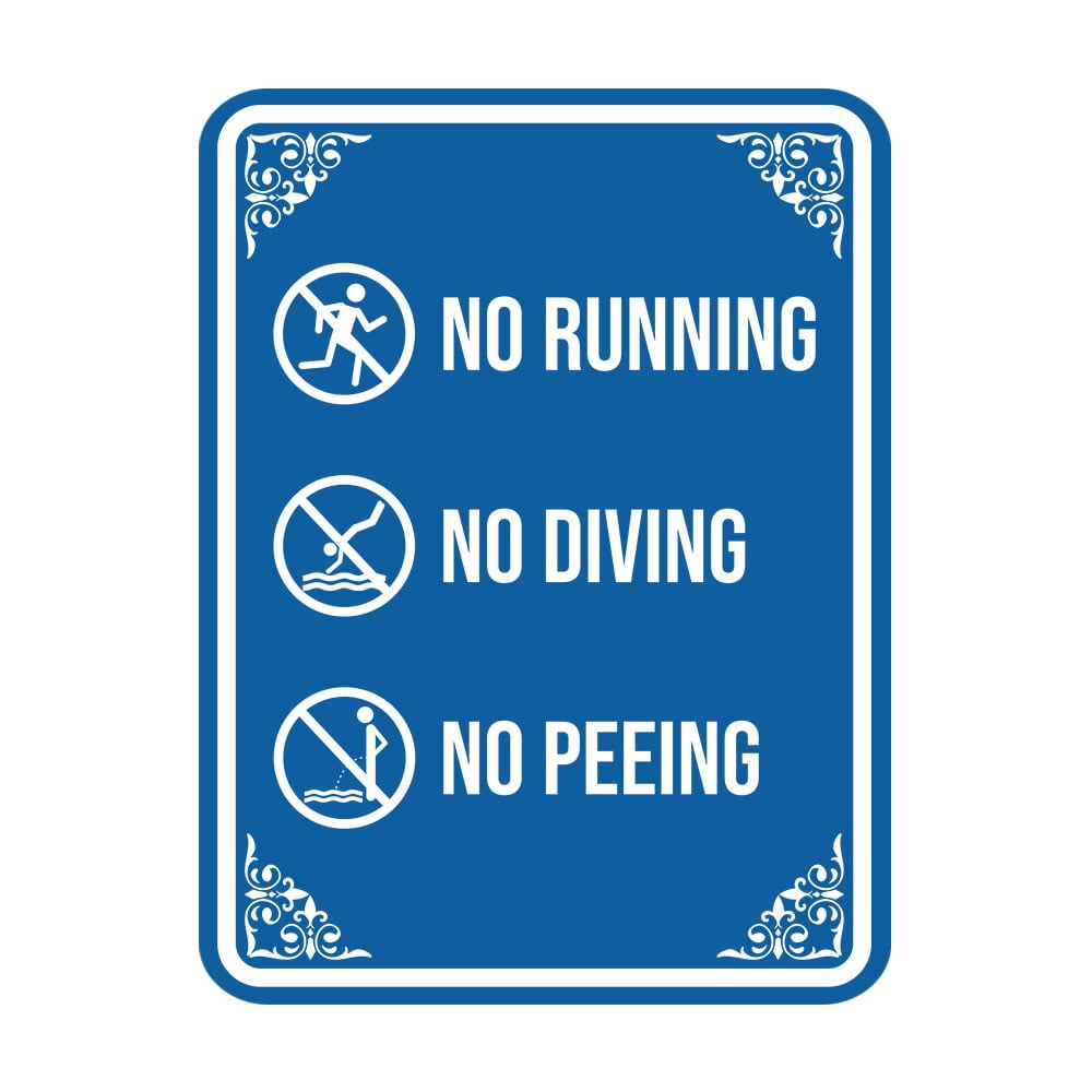 Signs ByLITA Portrait Round No Running, No Diving, No Peeing Door or ...