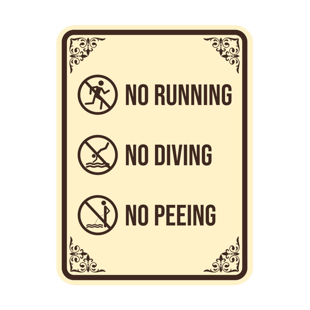 Signs ByLITA Portrait Round No Running, No Diving, No Peeing Door or ...