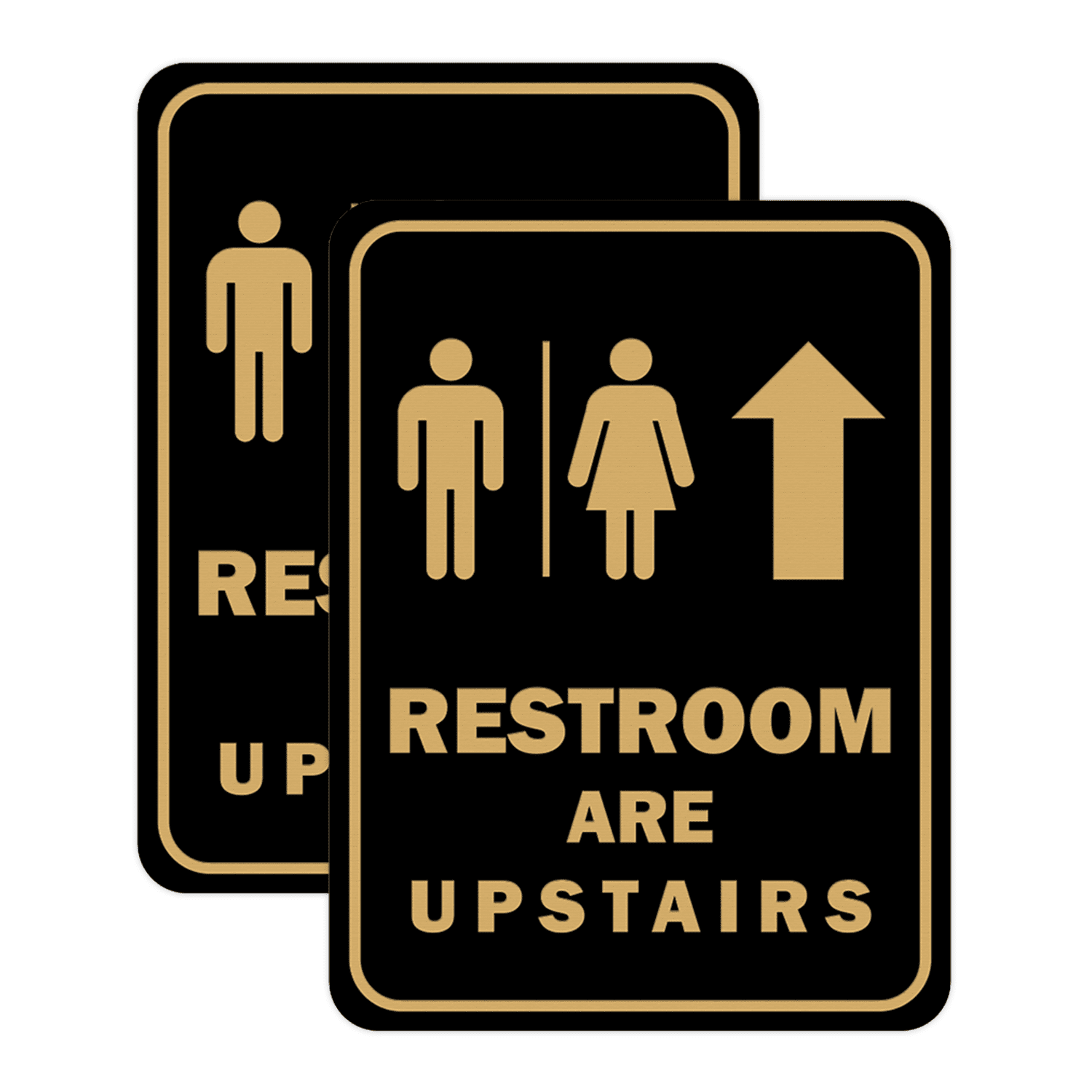 Signs ByLITA Portrait Round Restrooms Are Upstairs Sign (Black/Gold ...