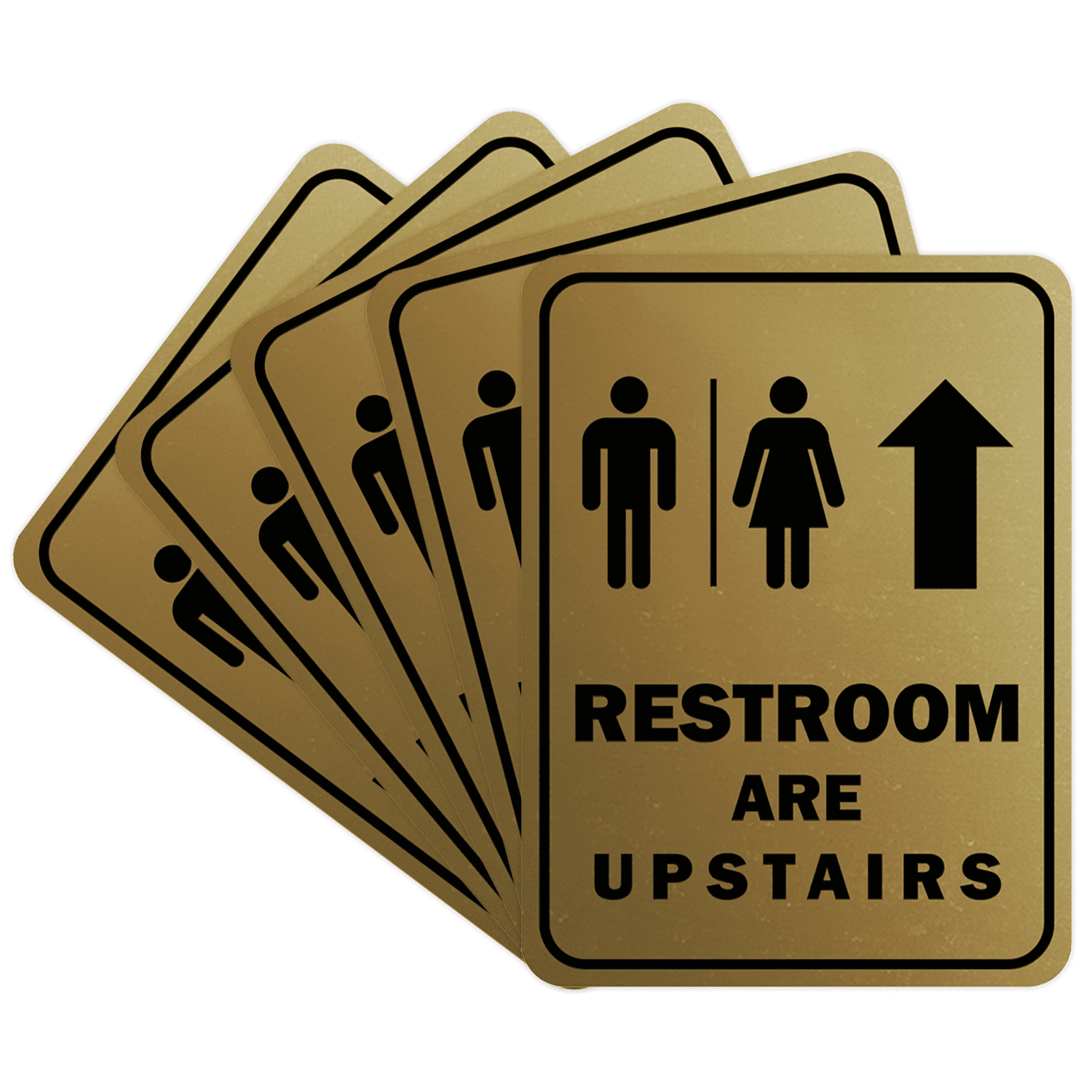Signs ByLITA Portrait Round Restrooms Are Upstairs Sign (Brushed Gold ...