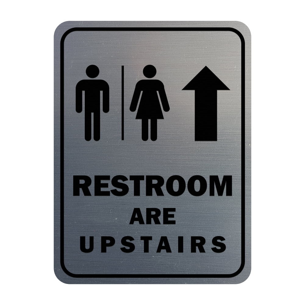 Signs ByLITA Portrait Round Restrooms Are Upstairs Sign (Brushed Silver ...