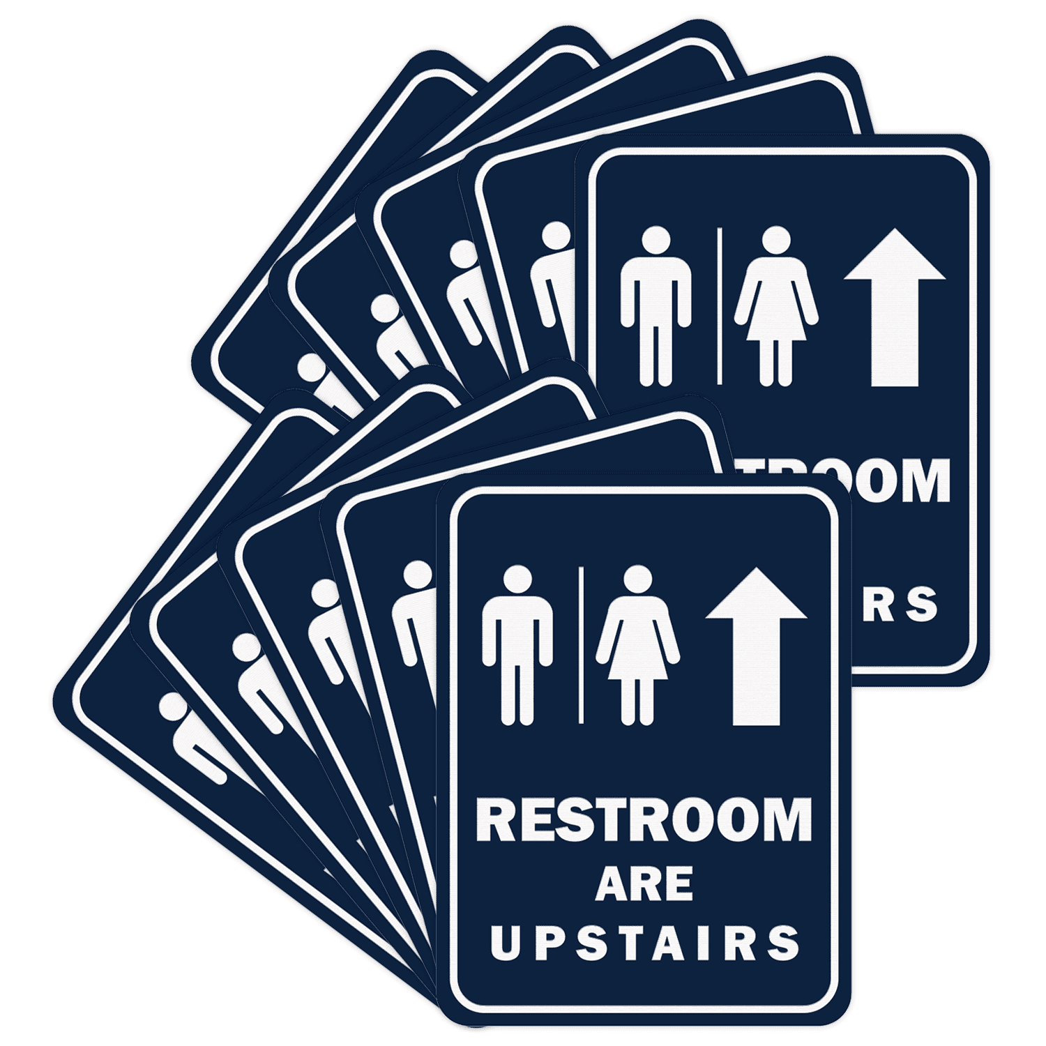 Signs ByLITA Portrait Round Restrooms Are Upstairs Sign (Navy Blue ...