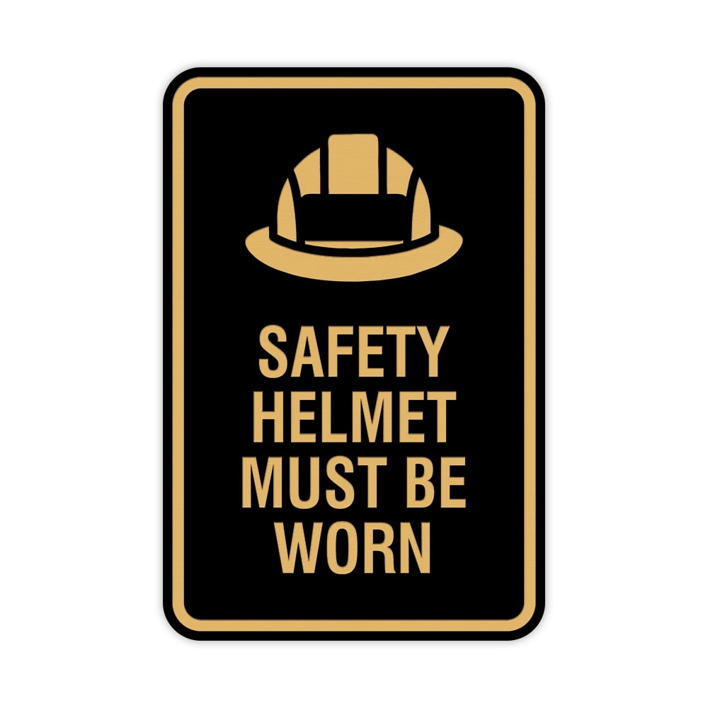Signs ByLITA Portrait Round Safety helmet must be worn Sign (Black Gold ...