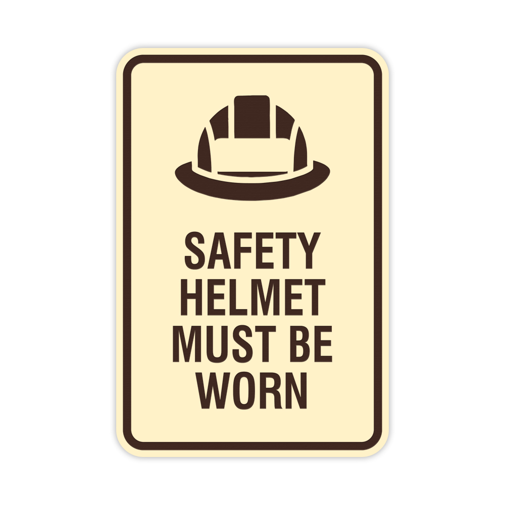 Signs ByLITA Portrait Round Safety helmet must be worn Sign (Ivory/Dark ...