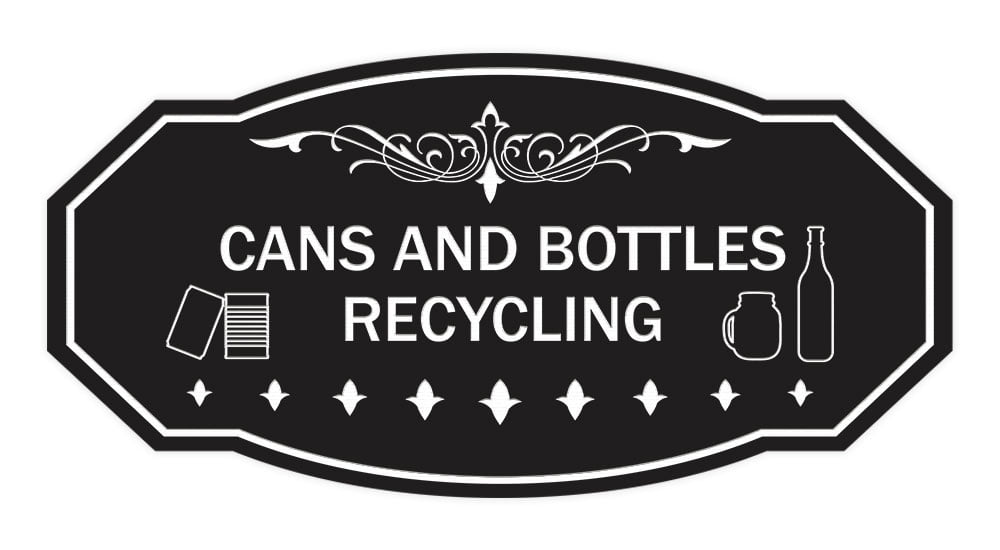 Signs ByLITA Victorian Cans and Bottles Recycling Sign (Black) - Medium ...