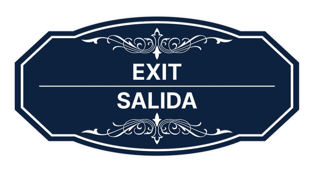 Signs ByLITA Victorian Exit/Salida Bilingual Sign (Navy Blue / White ...
