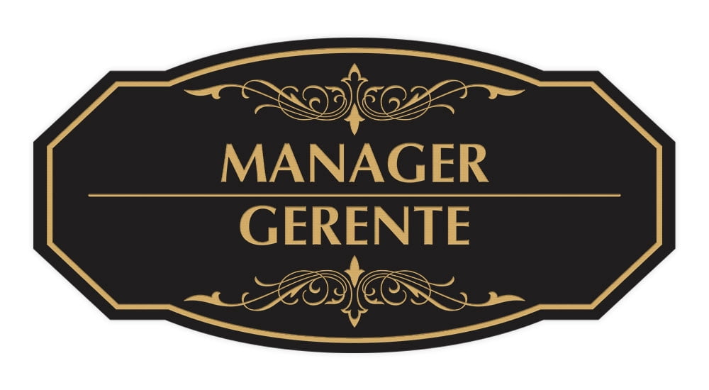 Signs ByLITA Victorian Manager-Gerente Bilingual Sign (Black Gold ...