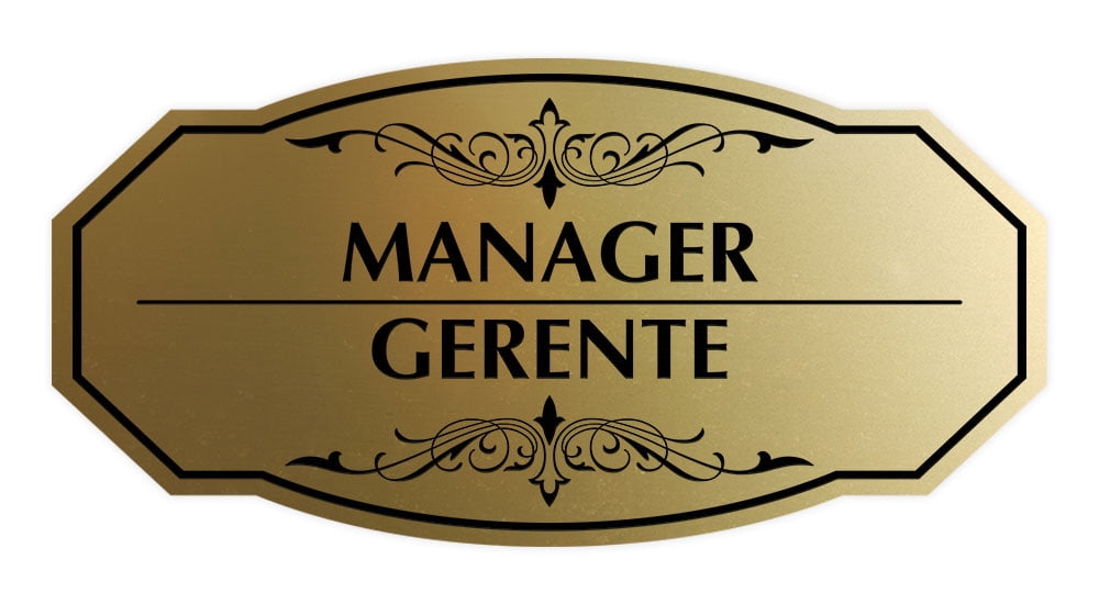 Signs ByLITA Victorian Manager-Gerente Bilingual Sign (Brushed Gold ...