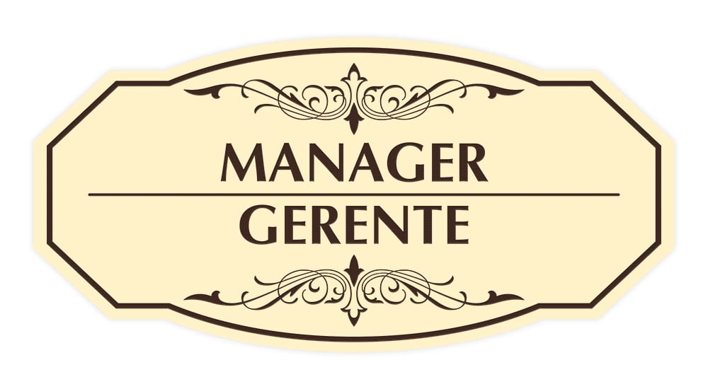 Signs ByLITA Victorian Manager-Gerente Bilingual Sign (Ivory/Dark Brown ...