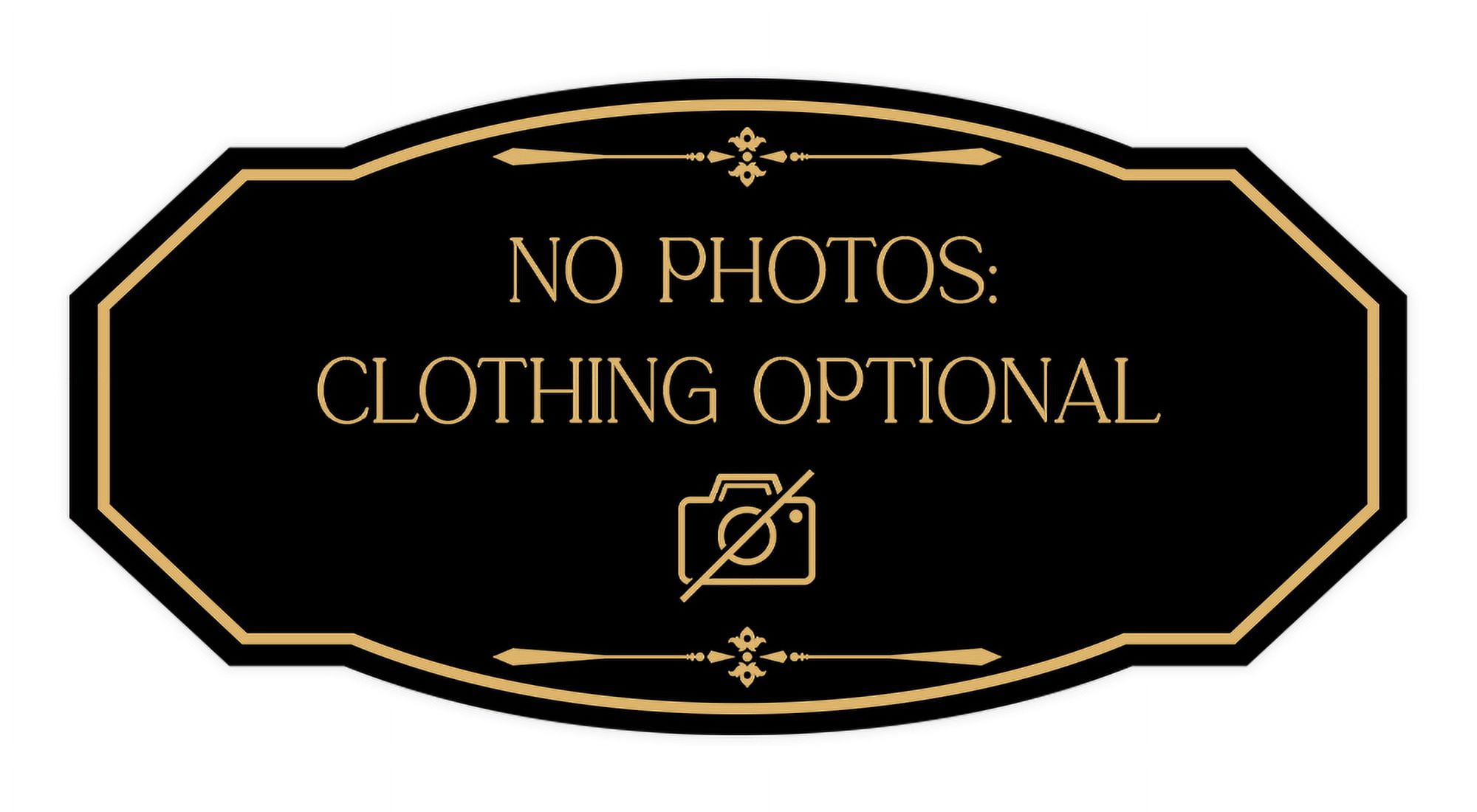 Signs ByLITA Victorian No Photos: Clothing optional Sign (Black Gold ...