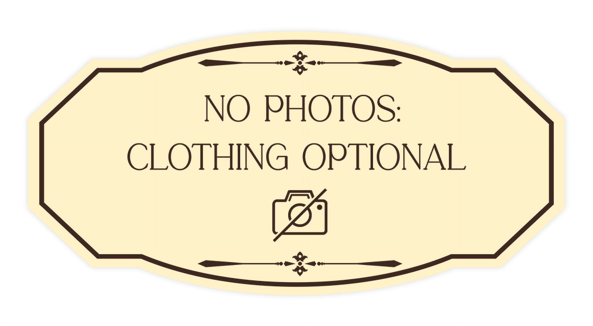 Signs ByLITA Victorian No Photos: Clothing optional Sign (Ivory/Dark ...
