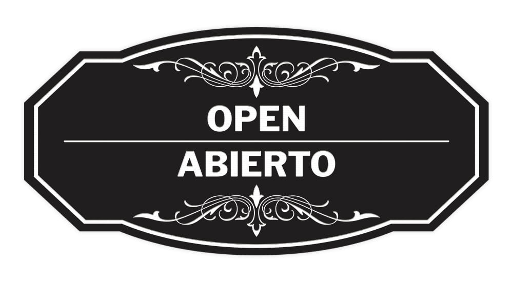 Signs ByLITA Victorian Open/Abierto Bilingual Business Sign (Black ...