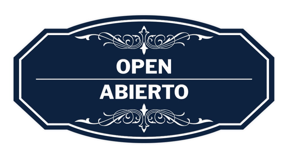 Signs ByLITA Victorian Open/Abierto Bilingual Business Sign (Navy Blue ...