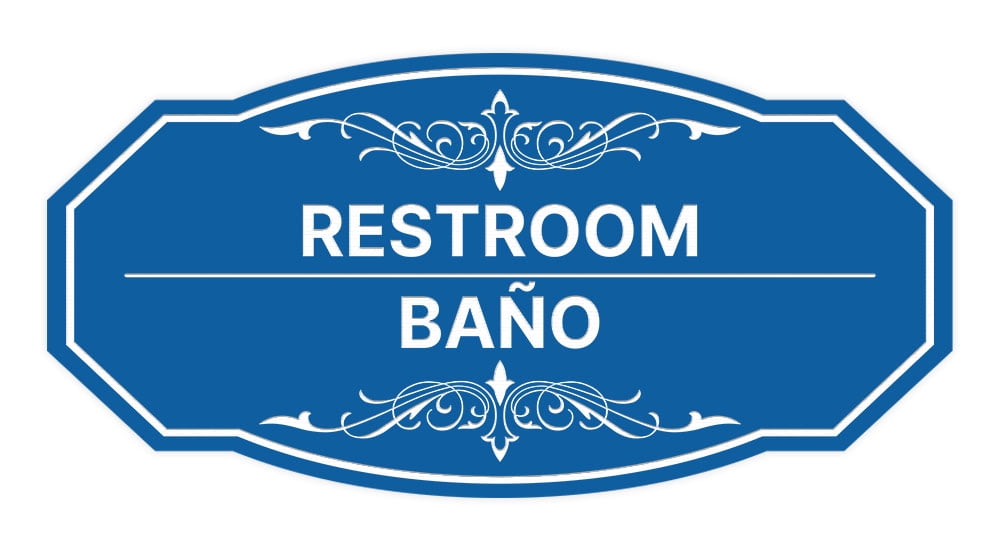 Signs ByLITA Victorian Restroom/Baño Bilingual Sign (Blue) - Large ...