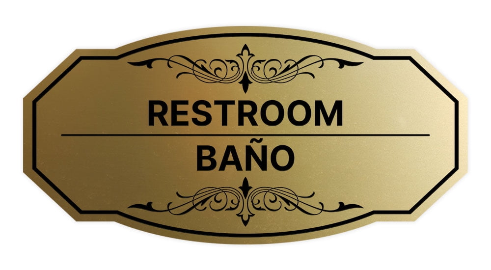 Signs ByLITA Victorian Restroom/Baño Bilingual Sign (Brushed Gold ...
