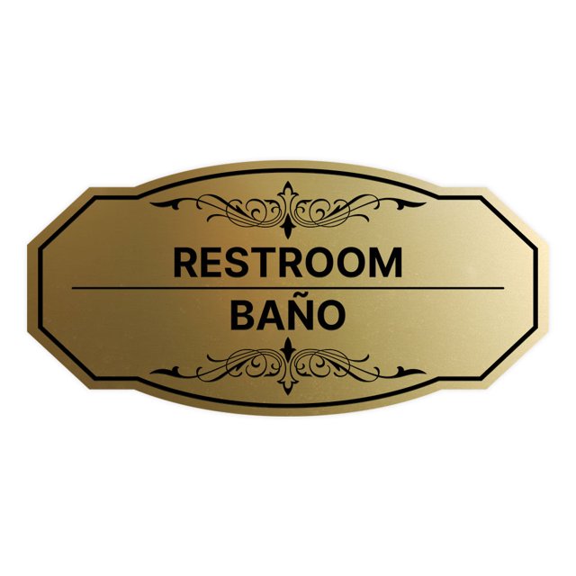 Signs ByLITA Victorian Restroom/Baño Bilingual Sign (Brushed Gold ...