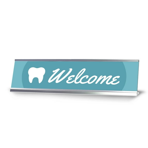 Signs ByLITA Welcome Dental Office Decor Silver Frame, Desk Sign (2x8 ...