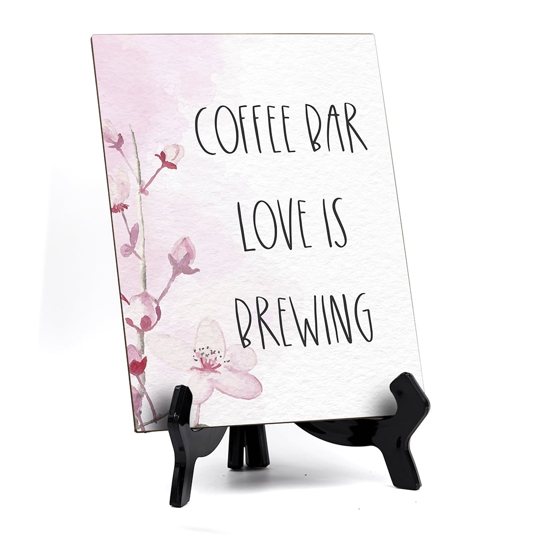 Signs ByLita Coffee Bar Love Is Brewing Table Sign with Easel, Floral ...