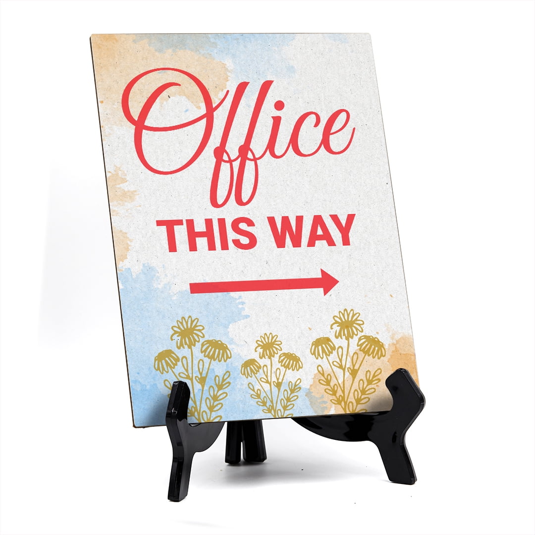 Signs ByLita Office this way, Blue Watercolor Table Sign (6 x 8 ...