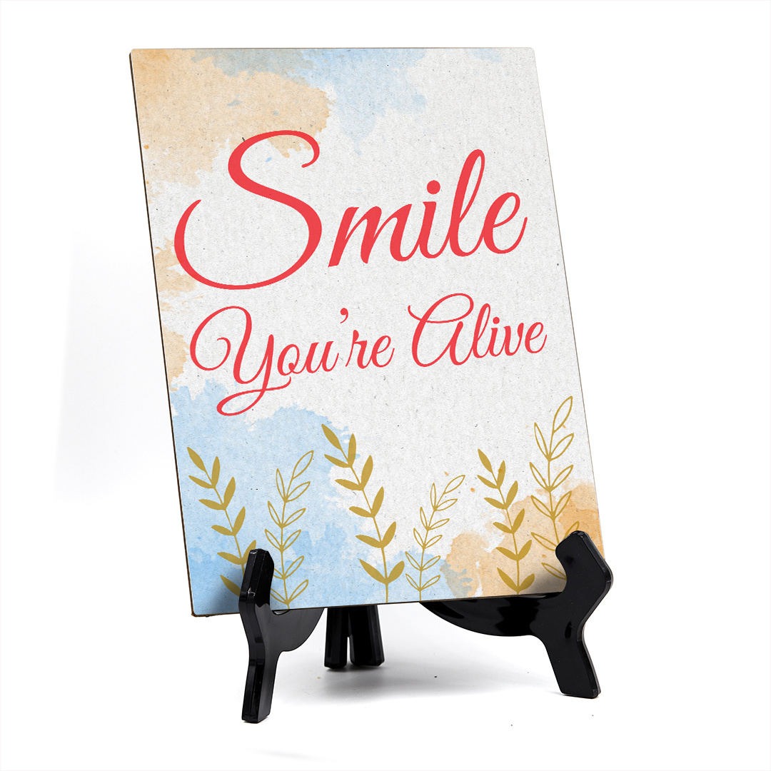 Signs ByLita Smile you're alive, Blue Watercolor Table Sign (6 x 8 ...