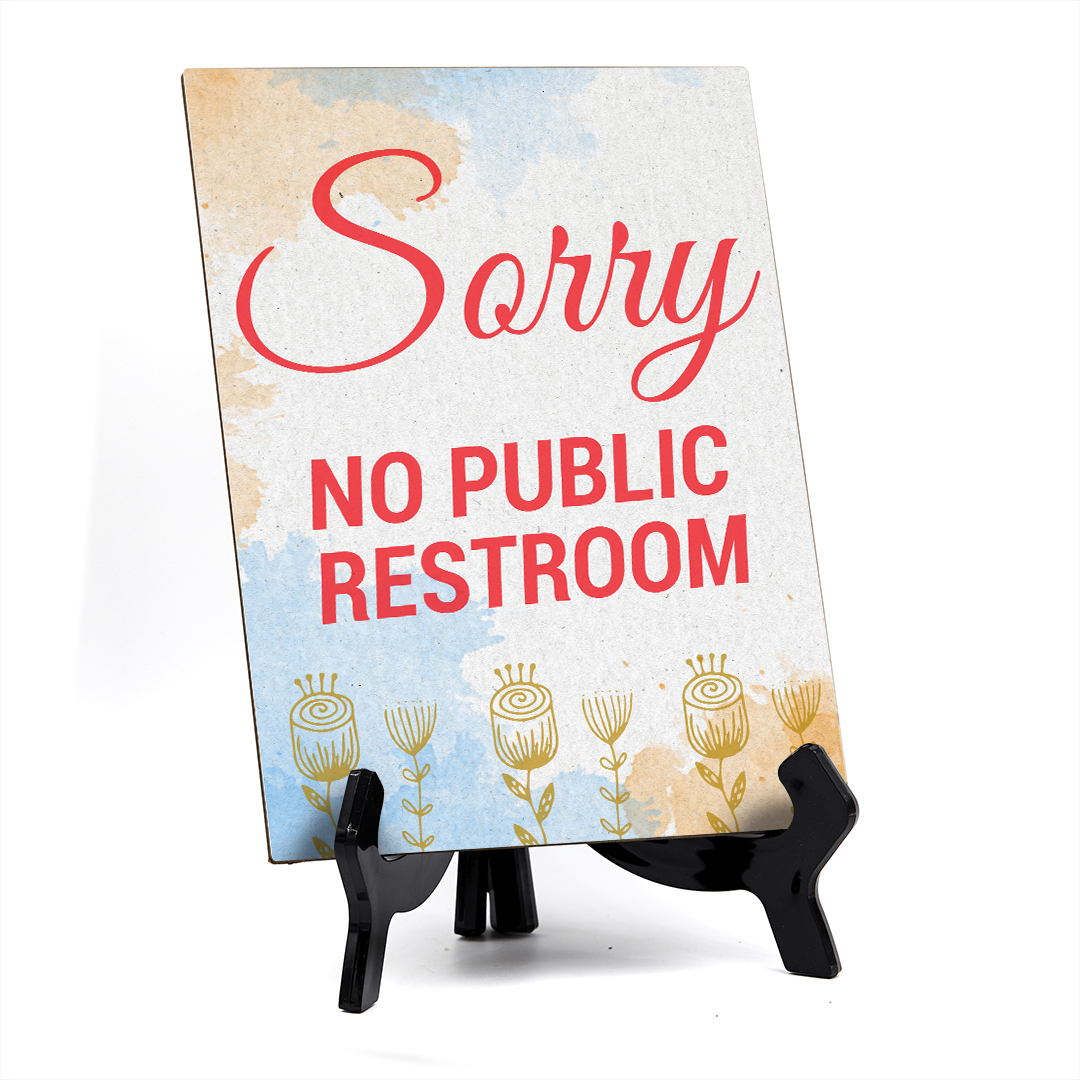 Signs ByLita Sorry No Public Restroom, Blue Watercolor Table Sign (6 x ...