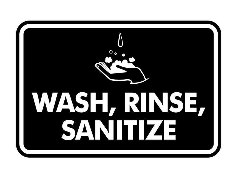 Signs Classic Framed Wash, Rinse, Sanitize Wall or Door Sign SIZE: 8" x ...