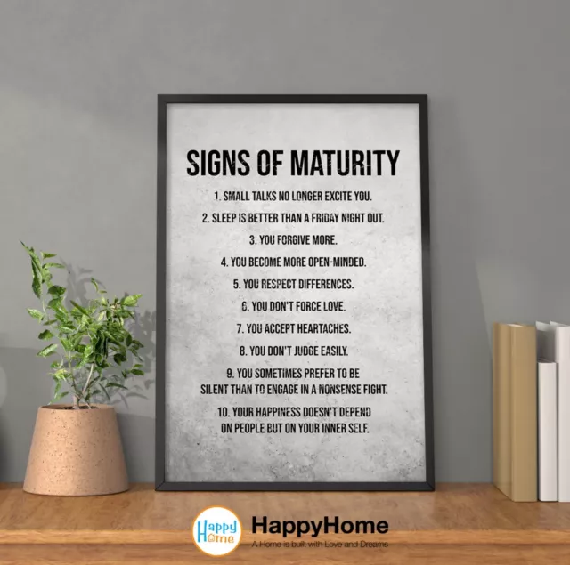 Signs Of Maturity Motivational Inspirational Quotes Wall Art Canvas ...