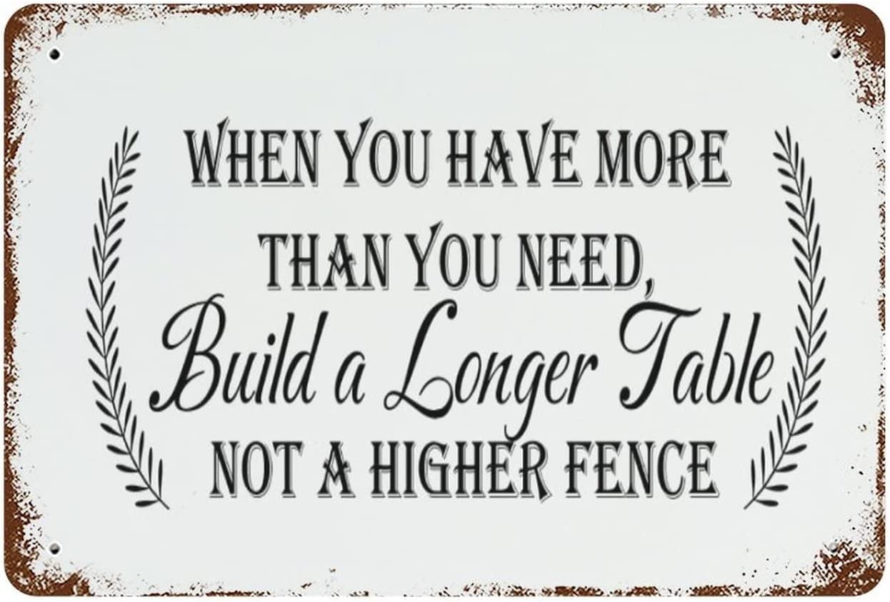Signs When You Have More Than You Need, Build a Longer Table Not a Higher Fence Metal Tin Sign ...