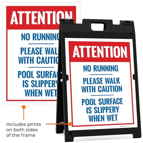 Sigo Signs, Attention No Running Please Walk with Caution Pool Surface ...