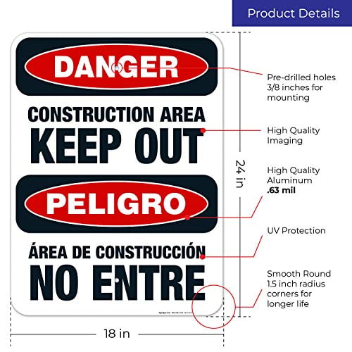Sigo Signs, Construction Area Keep Out Bilingual Sign, OSHA Danger Sign ...