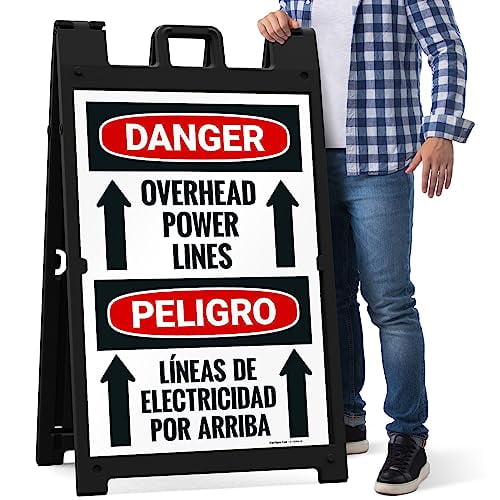 Sigo Signs, Danger Overhead Power Lines Sidewalk Sign Kit, 24x36 Inches ...