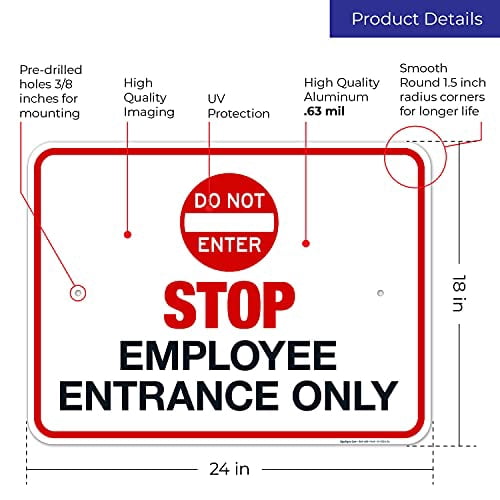 Sigo Signs, Do Not Enter Stop Employee Entrance Only Sign, 18x24 Inches ...