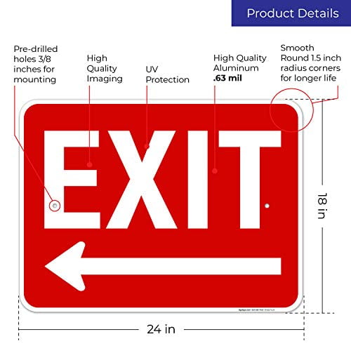 Sigo Signs, Exit Sign, with Left 18x24 Inches, Rust Free .063 Aluminum ...