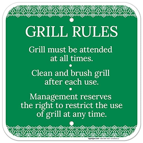 Sigo Signs, Grill Rules Grill Must Be Attended at All Times Sign, 24x24 ...