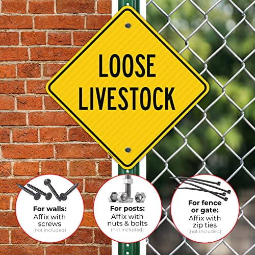 Sigo Signs, Loose Livestock Sign, 24x24 Inches, 3M AEGP Reflective.063 ...