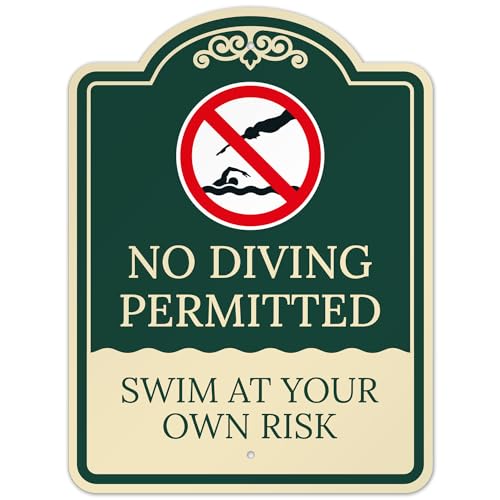 Sigo Signs, No Diving Permitted Swim at Your Own Risk Sign, Green Dark ...