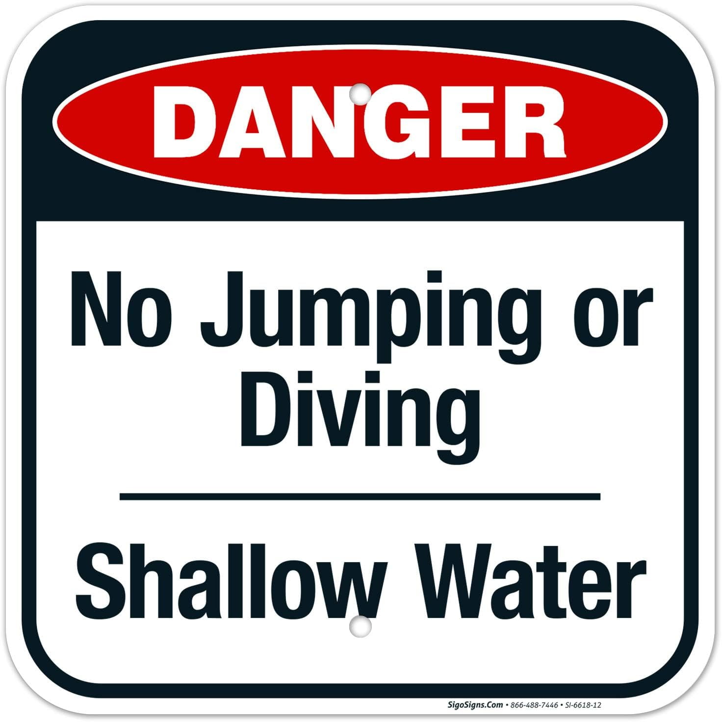 Sigo Signs - No Jumping or Diving Sign, Pool Sign, 12x12 Inches, 55 mil ...