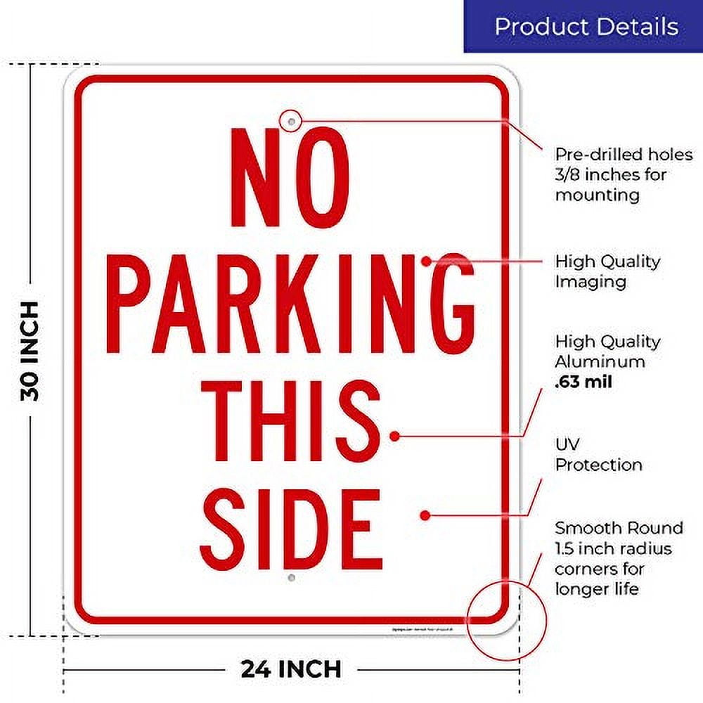 Sigo Signs No Parking Sign, No Parking This Side Sign, 24x30 Inches ...