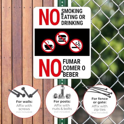 Sigo Signs, No Smoking Eating Or Drinking Bilingual Sign, 24x30 Inches ...