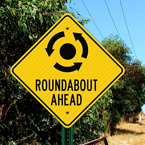 Sigo Signs - Roundabout Ahead with Clockwise Direction Arrows, 24x24 ...