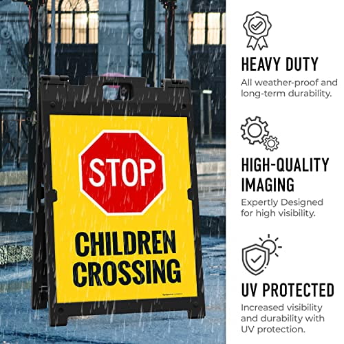 Sigo Signs, Stop Children Crossing Sidewalk Sign Kit, 18x24 Inches ...