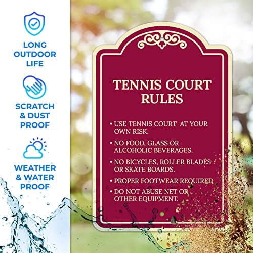 Sigo Signs Tennis Court Rules Use at Own Risk No Food Glass Or ...