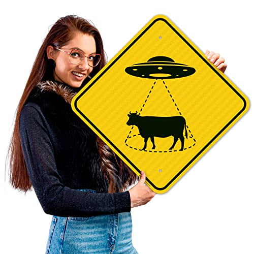 Sigo Signs - UFO Cow Abductions Here Sign, 18x18 Inches, 3M AEGP ...