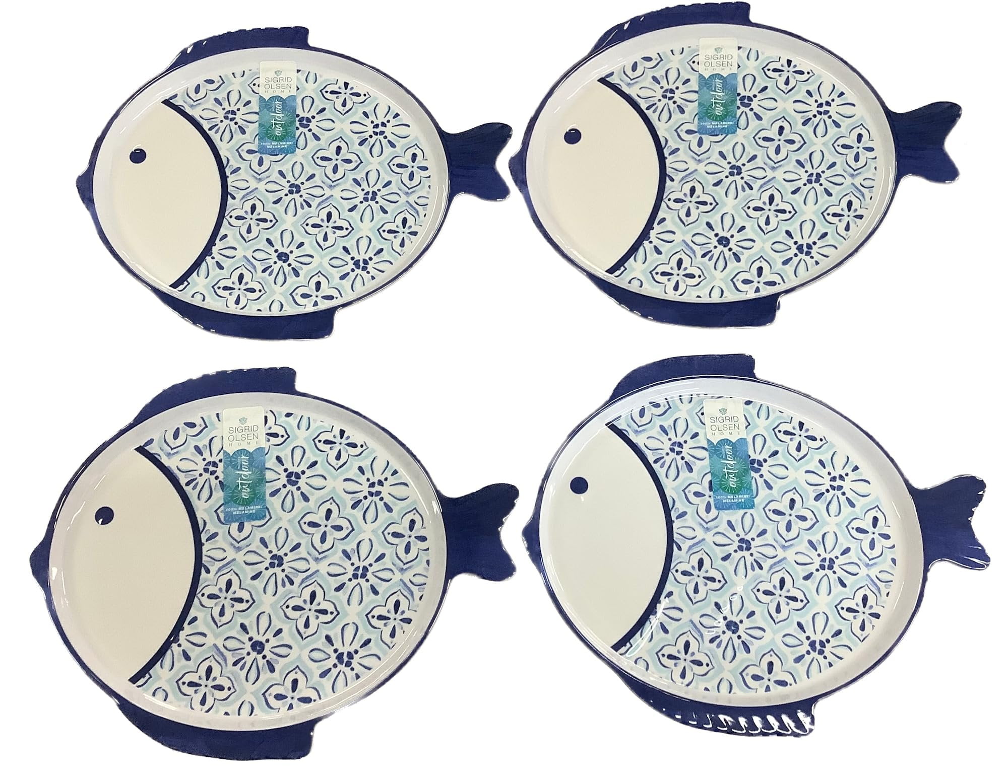 Sigrid Olsen Melamine Fish Plates Blue & White Fish Shaped Plate ...