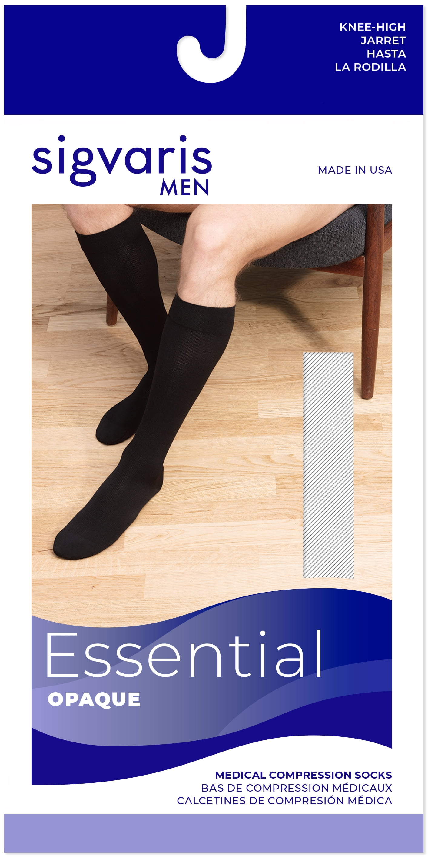 Sigvaris Essential 863 Opaque Men's 30-40 Open Toe Knee High ...