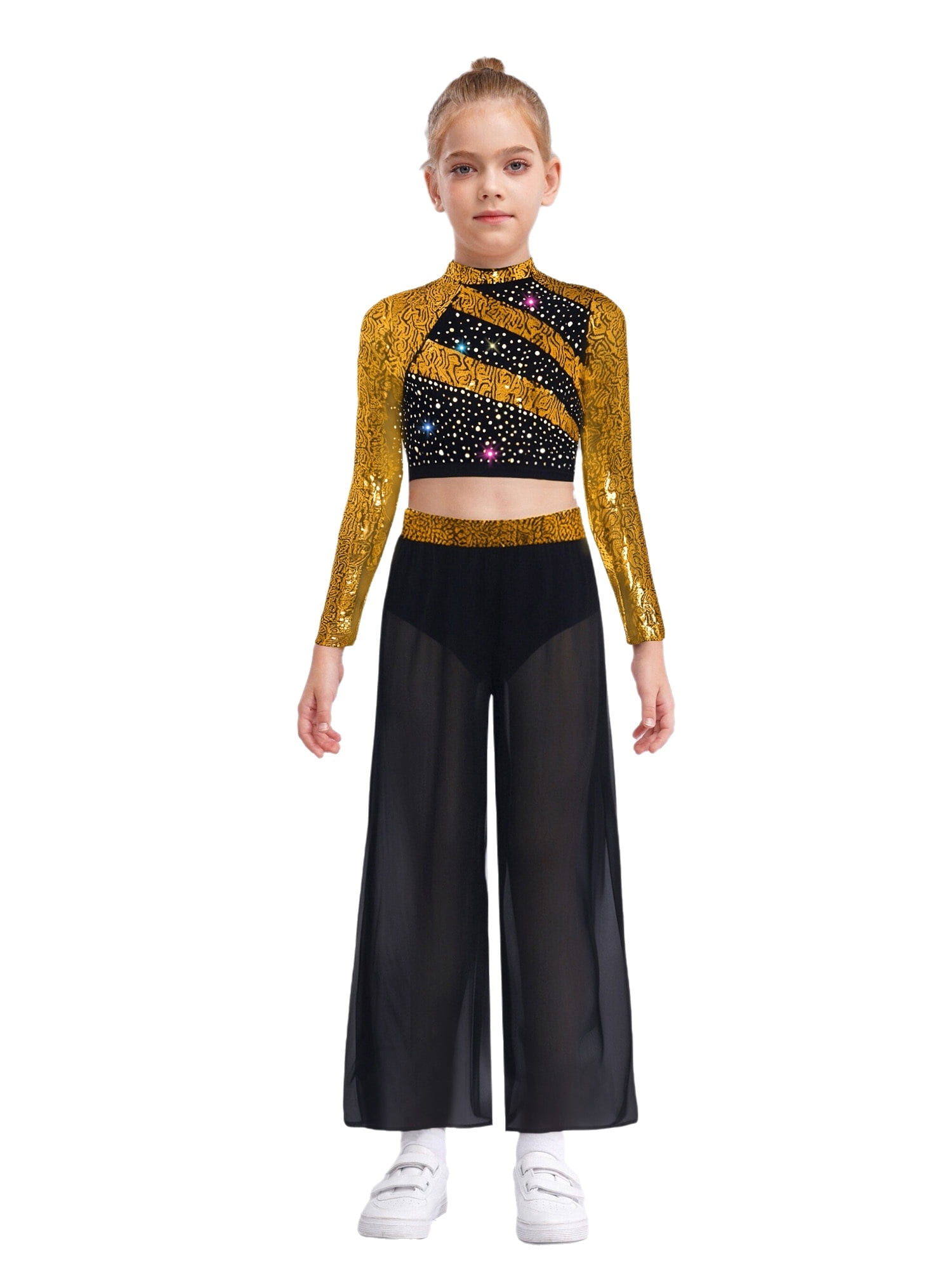 SiiRoh Girls Modern Jazz Dance Performance Set Sequins Crop Top and ...